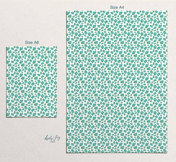 Turquoise Floral Design Digital Clay Transfer Sheet in US and Metric S ...